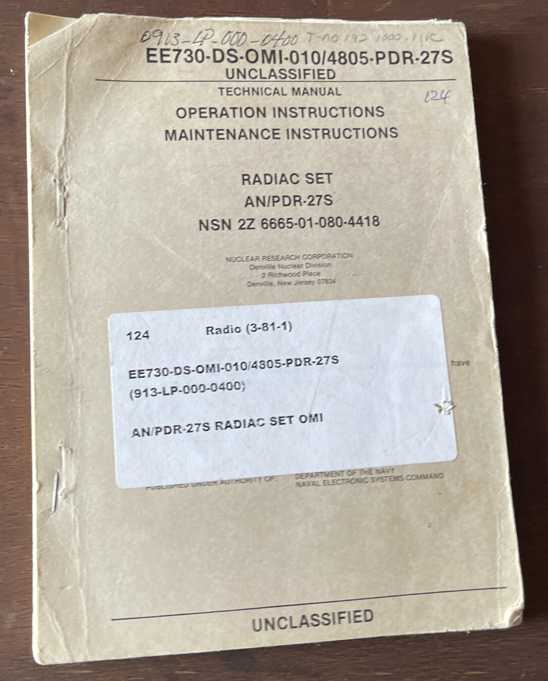 Radiac Detector Charger Instruction Booklet US Navy 1951 pocket sized ...