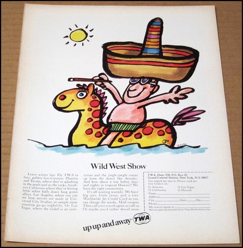 1968 TWA Trans World Airlines Print Ad Advertisement Vintage Wild West ...