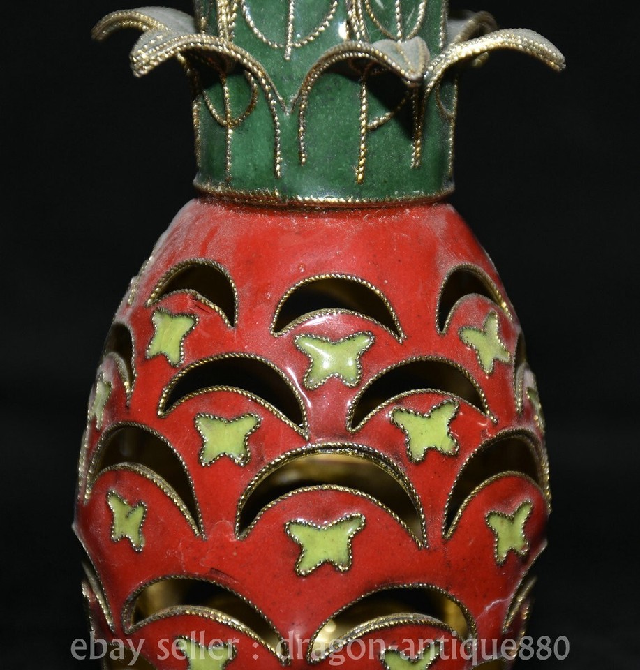 4.2" ancient Chinese Cloisonne Enamel inlay filigree hollow red ...