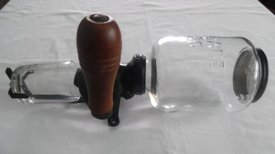 ANTIQUE COFFEE GRINDER-ARCADE 25 GLASS JAR HOPPER WITH CAST IRON WALL ...