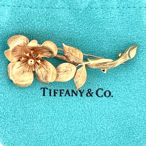 Vintage Authentic Tiffany & Co. 14K Yellow Gold Rose/Flower Brooch/Pins ...
