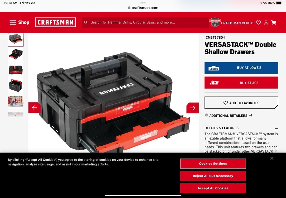 CRAFTSMAN VERSASTACK System 17in 2-Drawer PARTS Box New LOT3 MAKE OFFER ...