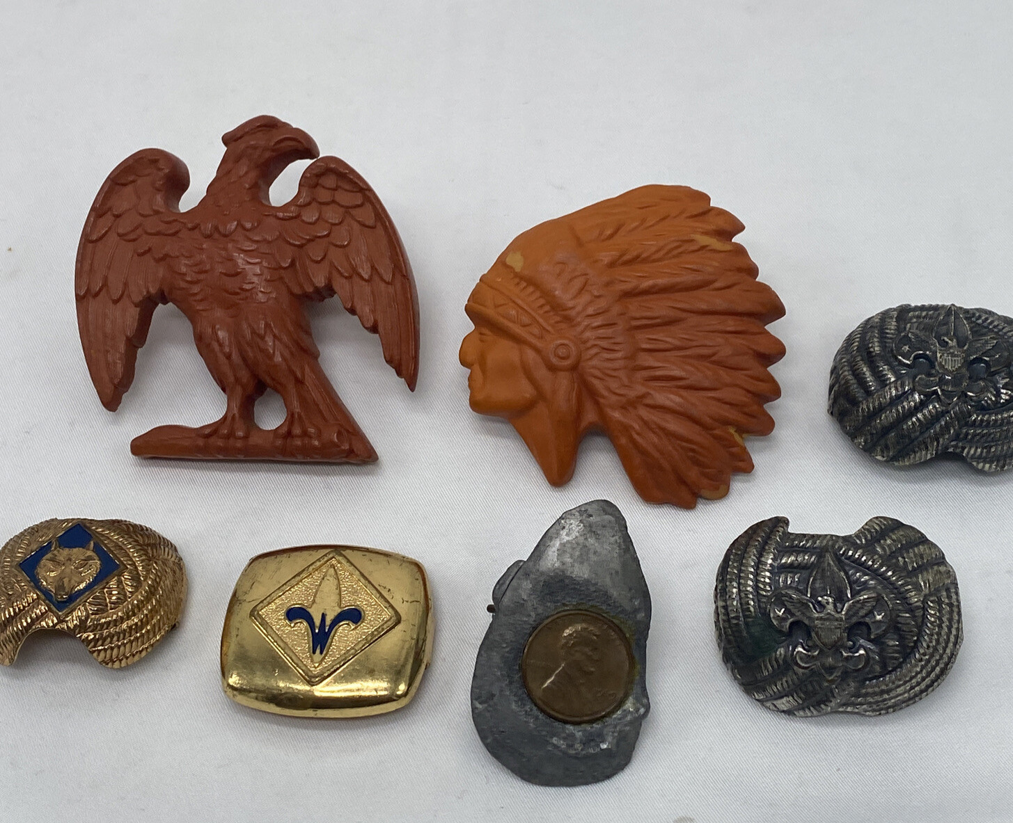 Lot of Vintage Neckerchief Slides, Eagle Brass Penny Eagle BSA Boy ...