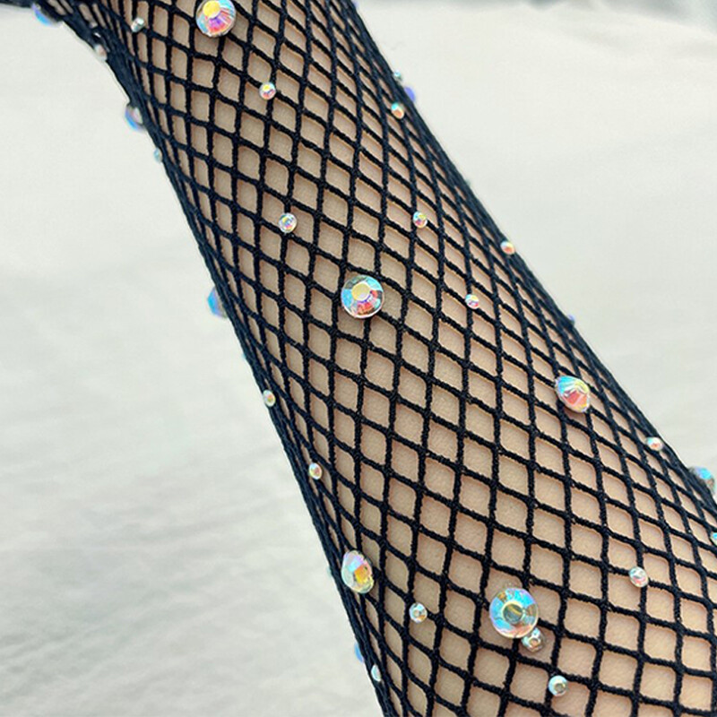 Black White Red Long Mesh Gloves With Rhinestones Hollow Fishing Net ...