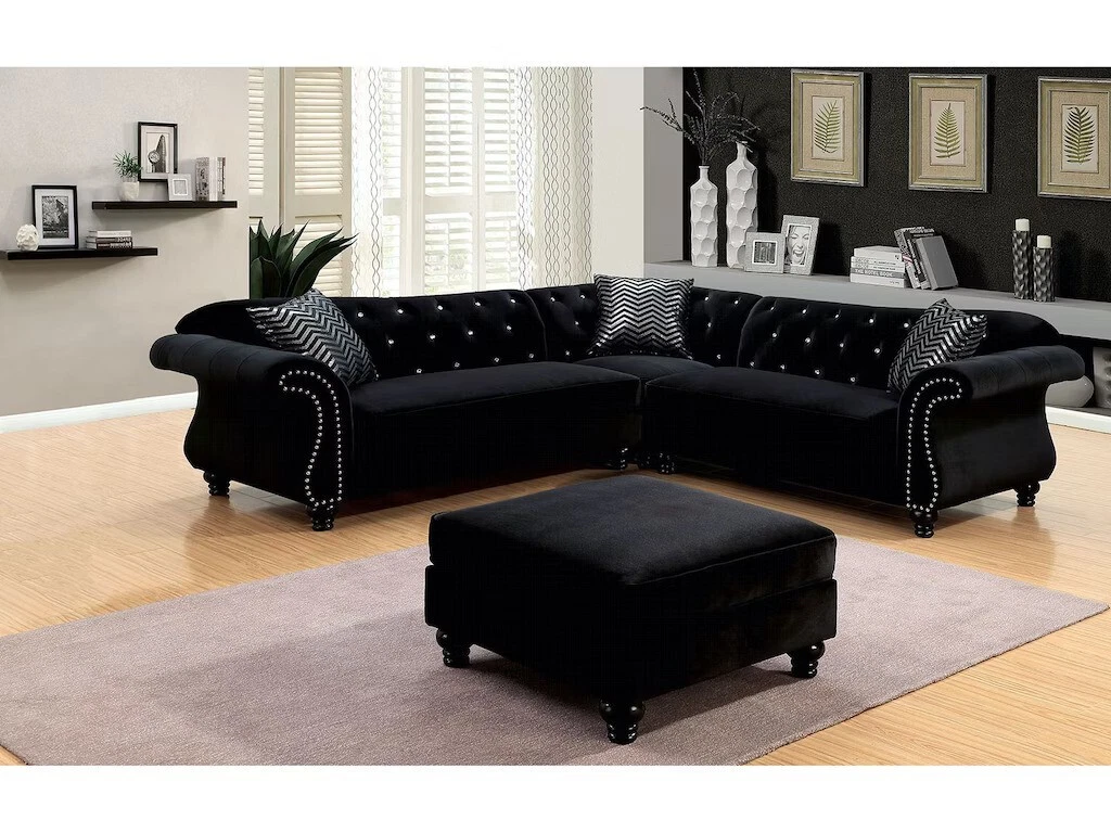 Black Tufted Sectional Sofa | Baci Living Room
