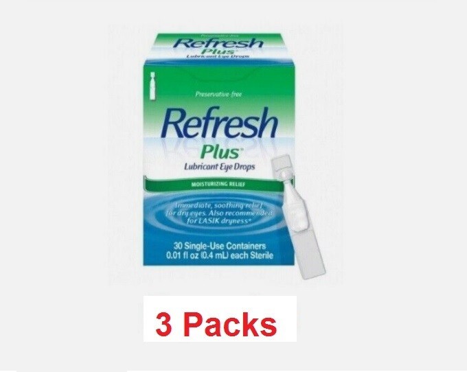 3pk Refresh Plus Lubricant Eye Drops, Moisturizing Relief, 90 Single ...