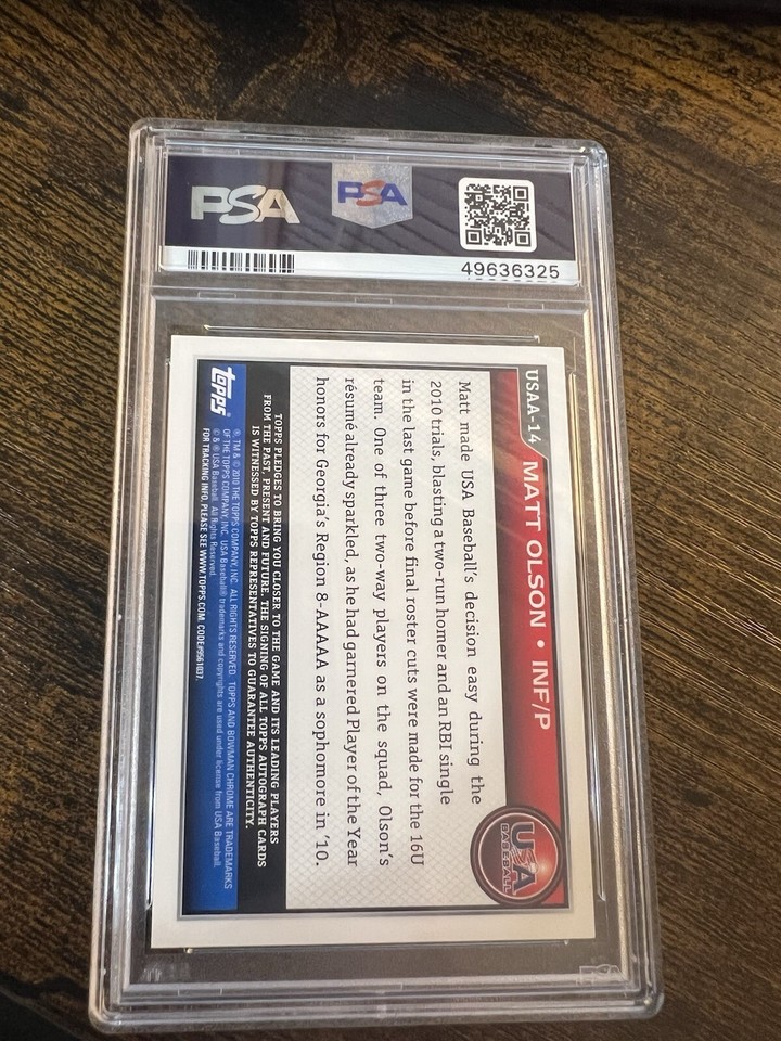 2010 Bowman Draft Picks USA Team Auto #USAA-14 Matt Olson Rookie PSA 9 ...