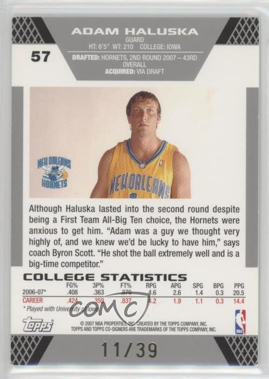 2007 Topps Co-Signers Silver Red Foil /39 Adam Haluska Chris Paul #57 ...