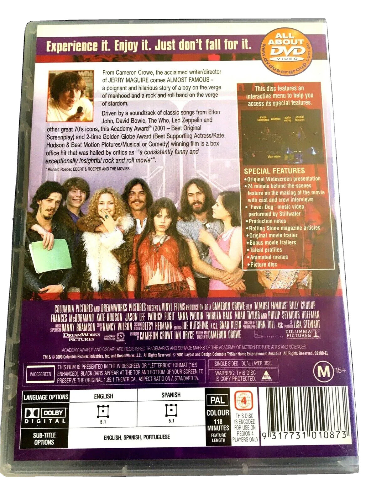 Almost Famous DVD M15 R4 Kate Hudson Rock N Roll Rolling Stones ...