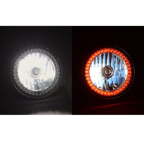 7" Halogen Red LED Halo Ring Angel Eyes Headlight Headlamp Light Bulbs ...
