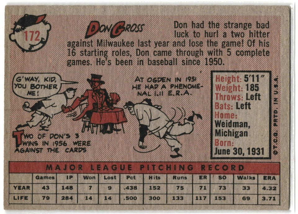 1958 Topps Baseball Don Gross Pittsburgh Pirates #172 | eBay