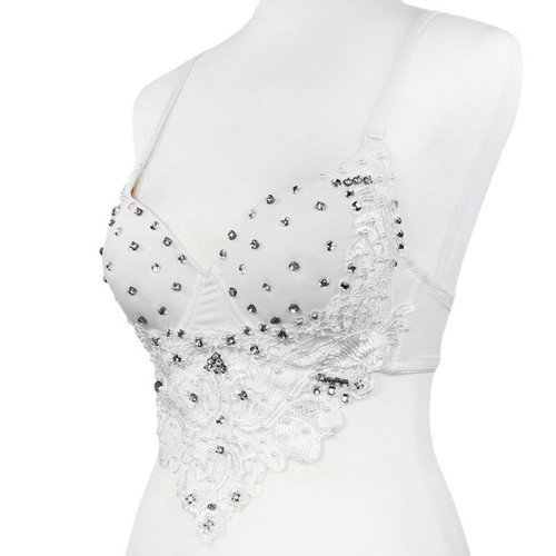 Ladies Shiny Crystal Rhinestone Lace Bustier Bra Bralette Corset Crop ...