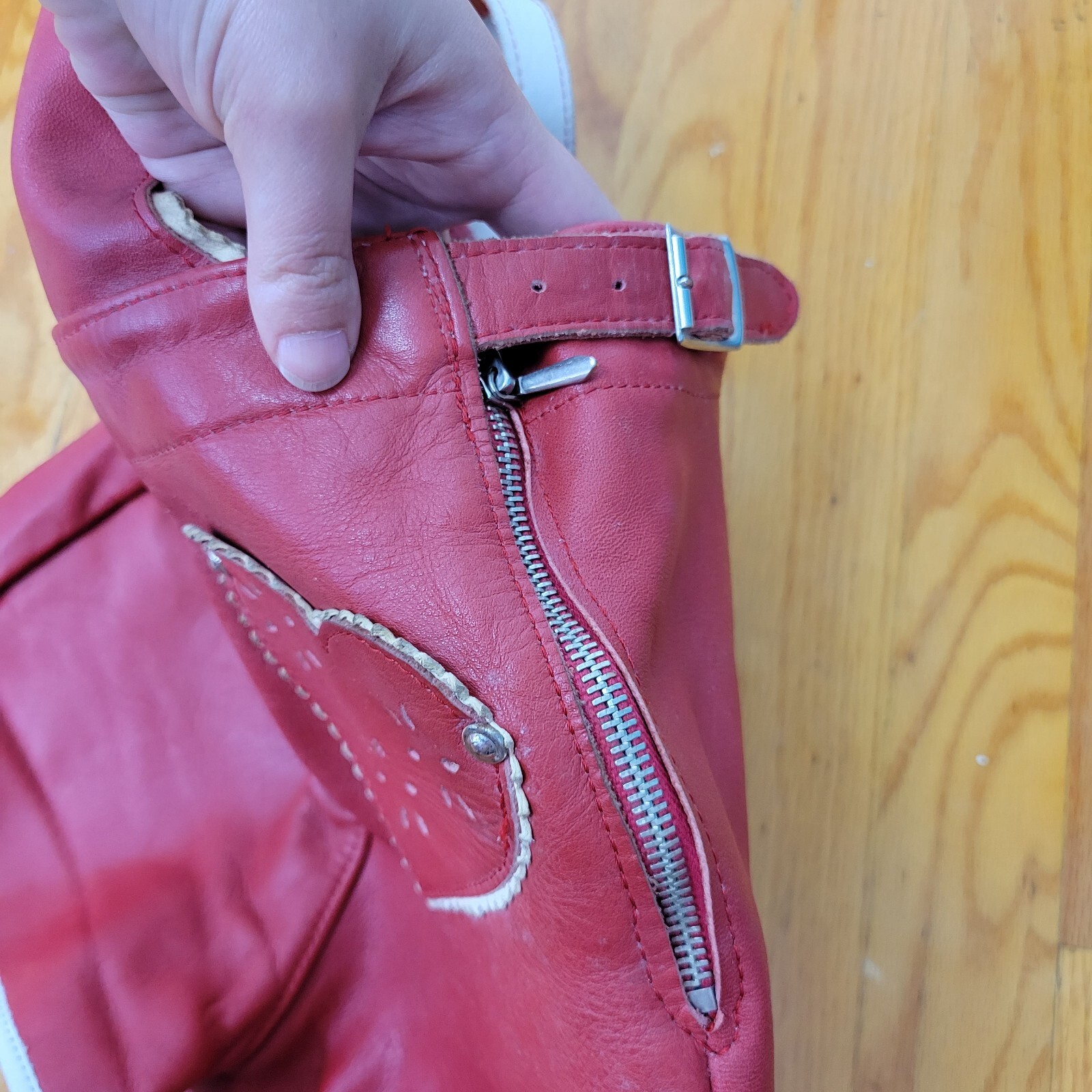 Vintage Red Leather Heart Shape Pockets Baby/Todler O… - Gem