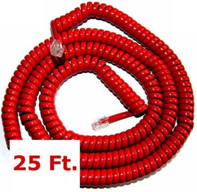 25 Foot Extra Long Phone Telephone Handset Cable Cord Red Curly 2500RD ...