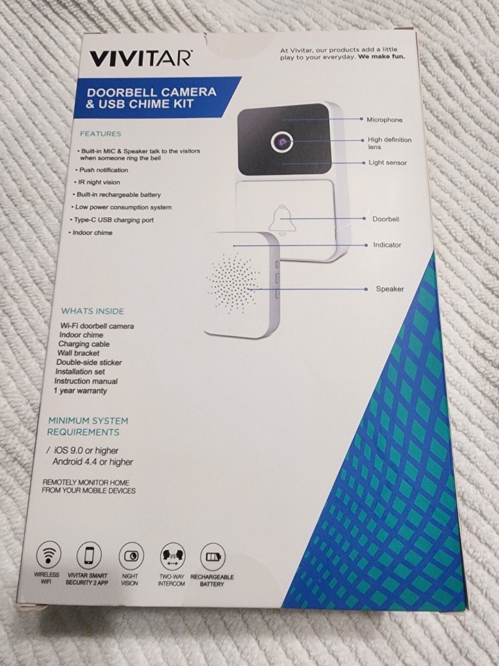 Vivitar Smart Security Doorbell Camera and USB Chime Kit | eBay