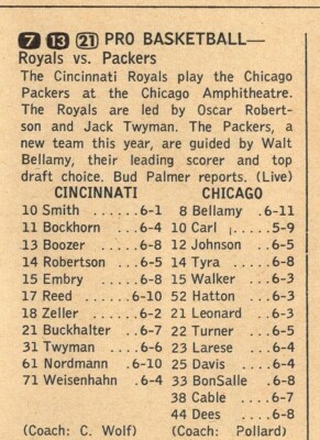 1961 NBA BASKETBALL TV AD~CHICAGO PACKERS 1ST YEAR WALT BELLAMY 45 ...