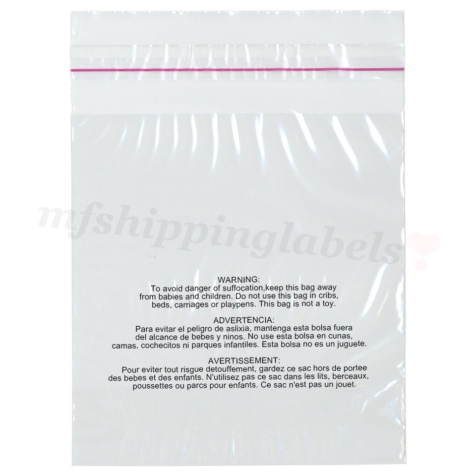 Clear Poly Bags with Suffocation Warning Self Seal Merchandise ...