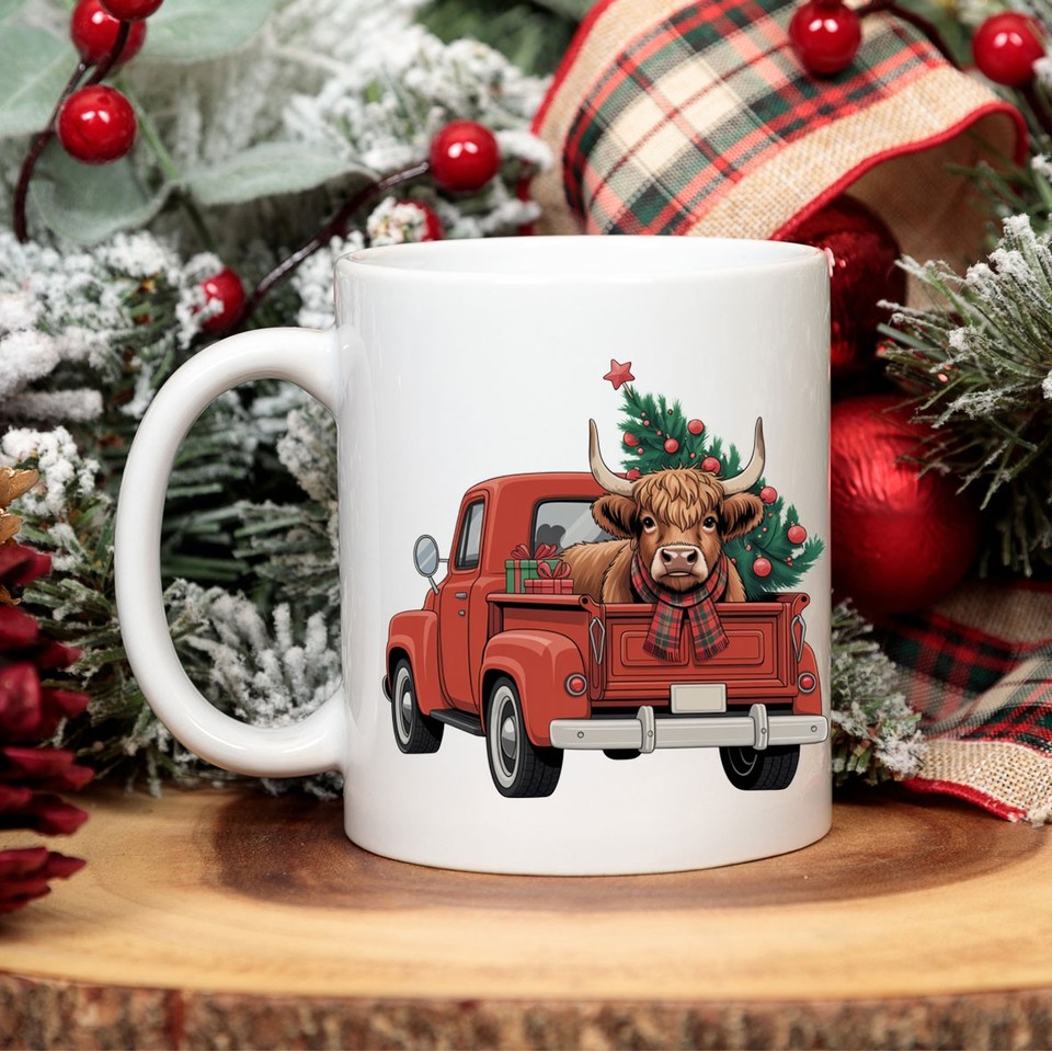 12x Colourful Christmas Highland Cow Truck Vinyl Sticker Decal Wine ...