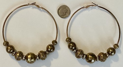 Vintage Huge Large Hoop Pierced Earrings Rhinestone Rondelles Gold ...