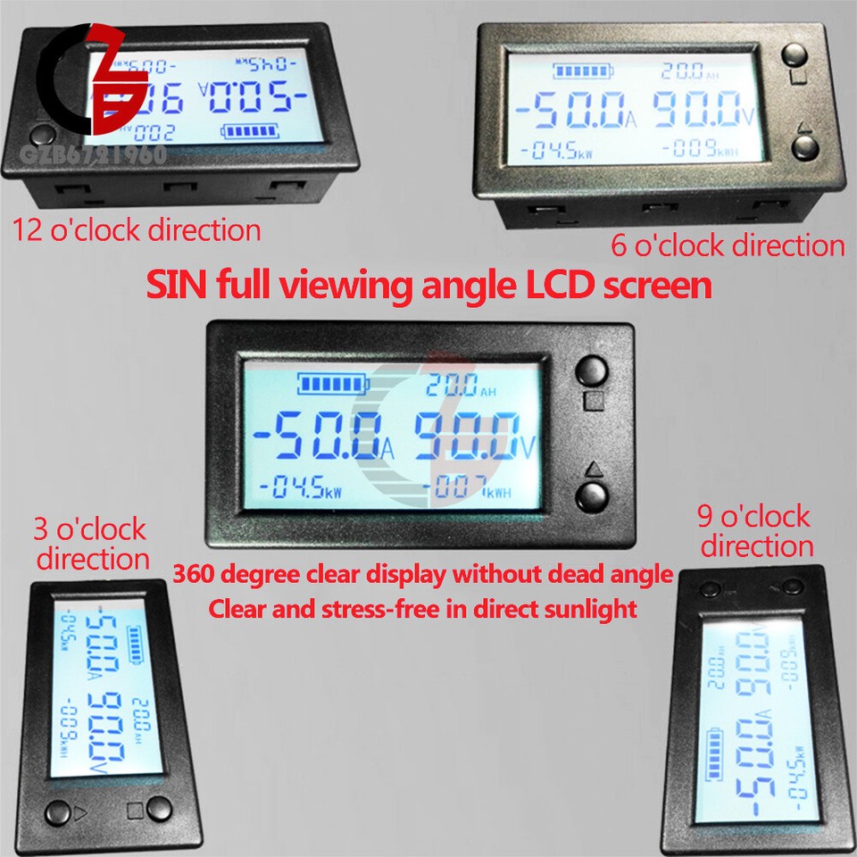 DC 0-300V Battery Monitor Meter Capacity Voltage Ammeter Coulometer ...