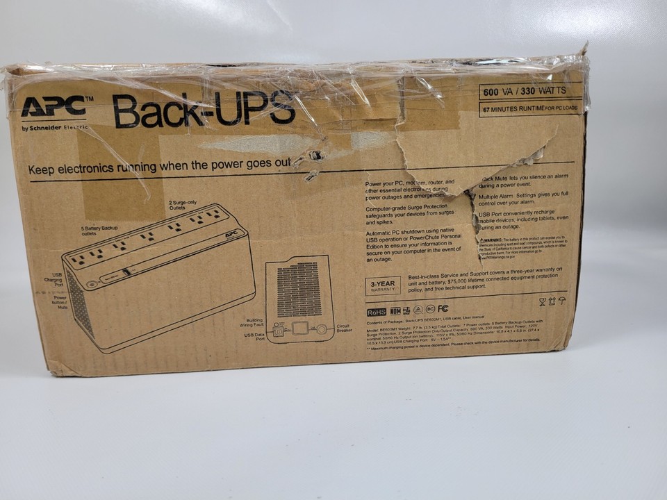 APC BE600M1 600VA 120V Backup Battery Power Supply 1 USB Charging No ...