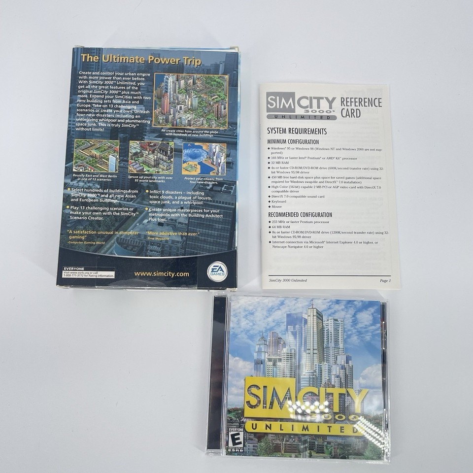 Maxis SimCity 3000 Unlimited Big Box PC Game CD-ROM+Key EA 2000 For ...
