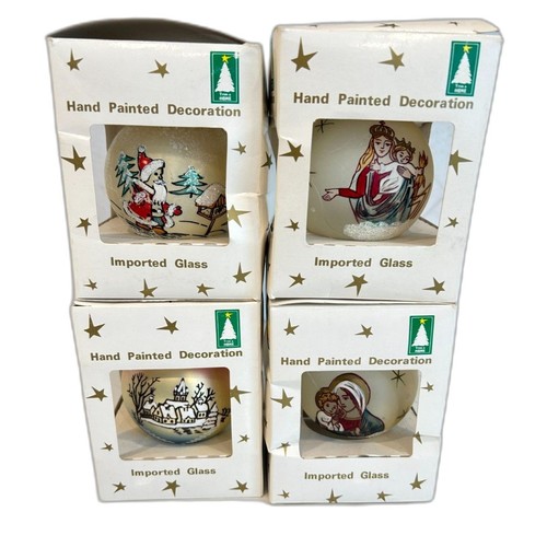 4 Vintage Hand Painted Round Glass Christmas Ornaments w/Kmart Original ...