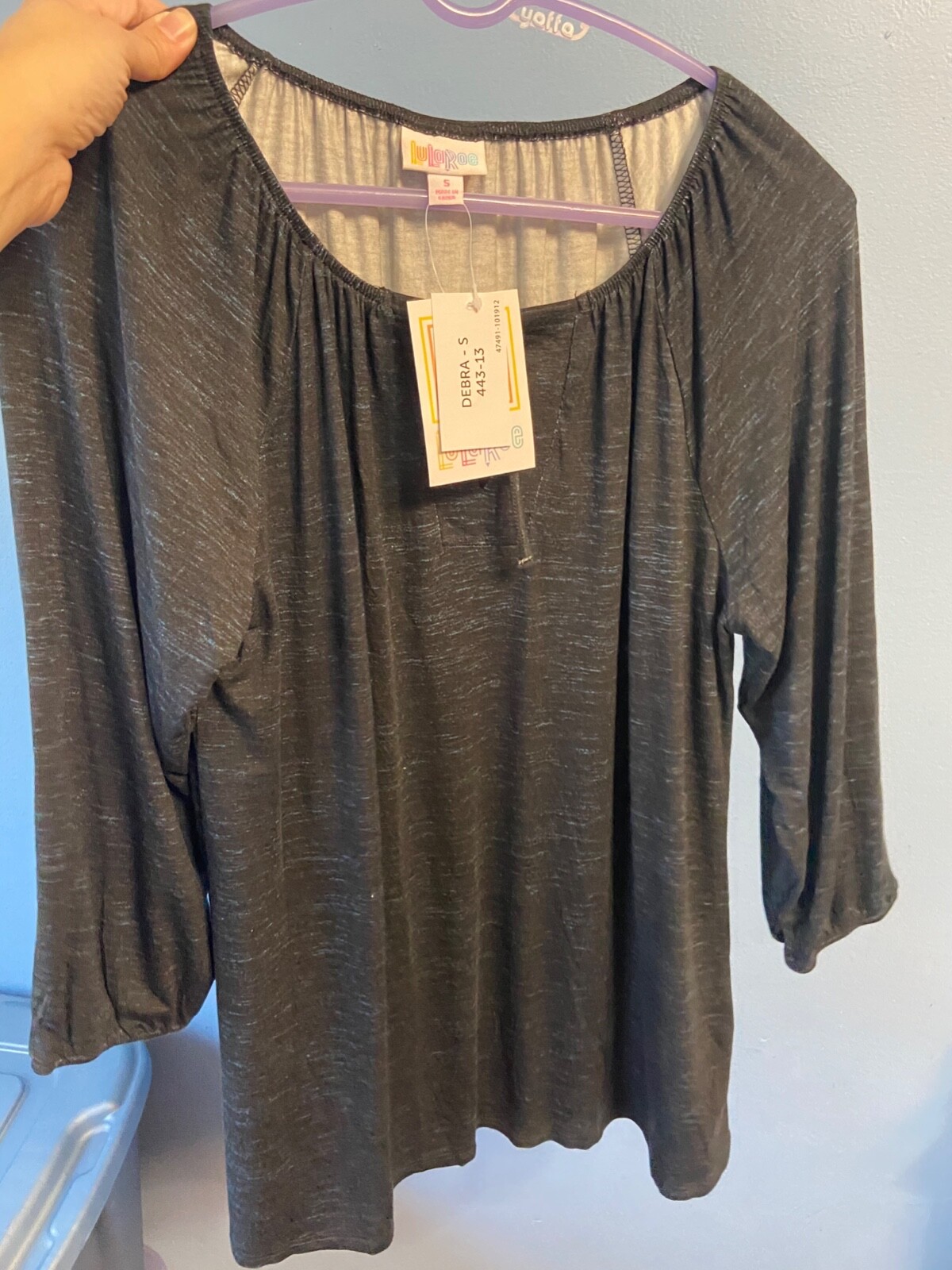 SMALL DEBRA Peasant Top LuLaRoe ~ BLACK w/ blue heathering~ Sizes 6-8 ...