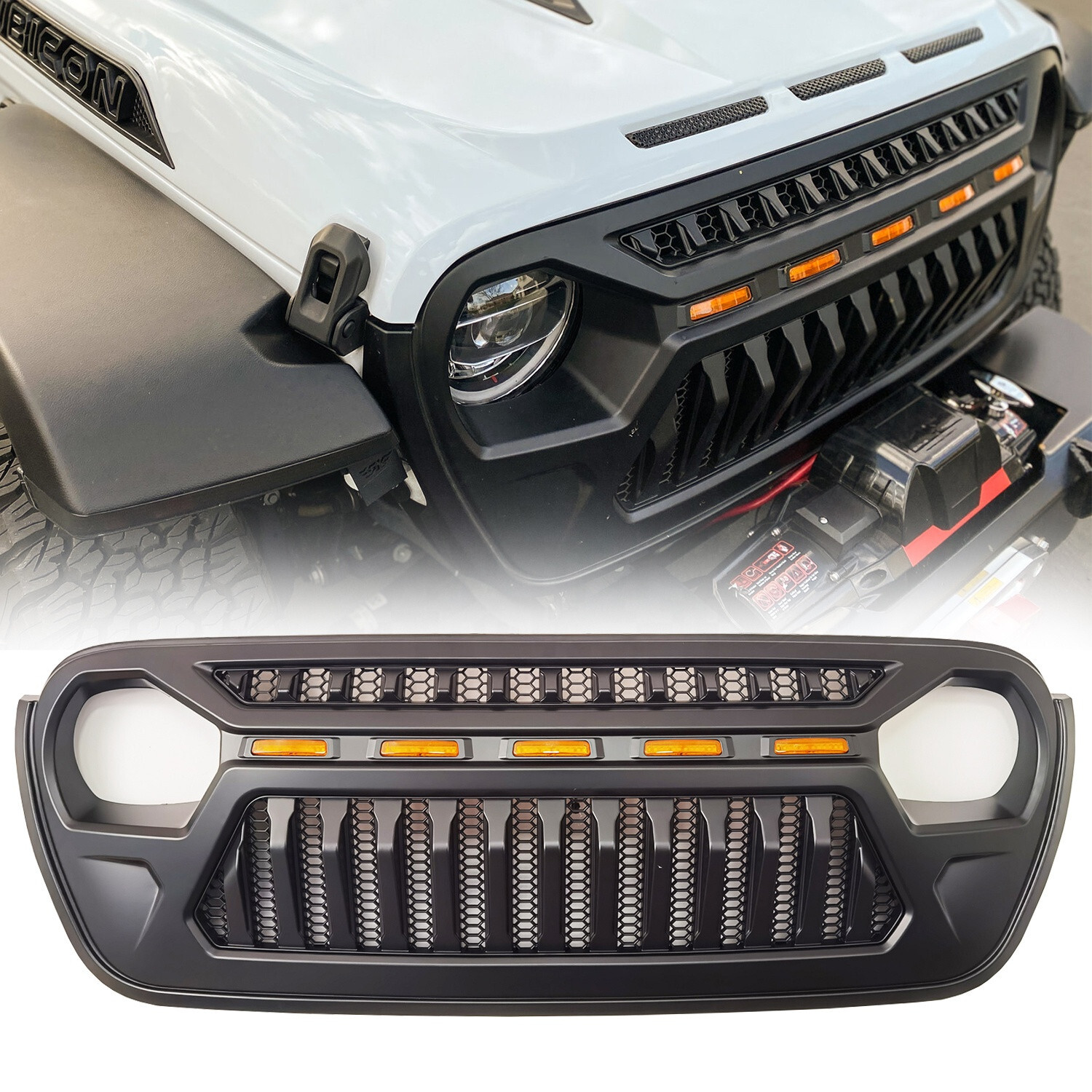 LED Grille For Jeep Wrangler JL + Jeep Gladiator JT - Angry Eyes Grille