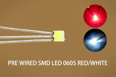 20pcs Pre-wired PTFE Wire Bi-color Red Bright White SMD LED 0605 Lights ...