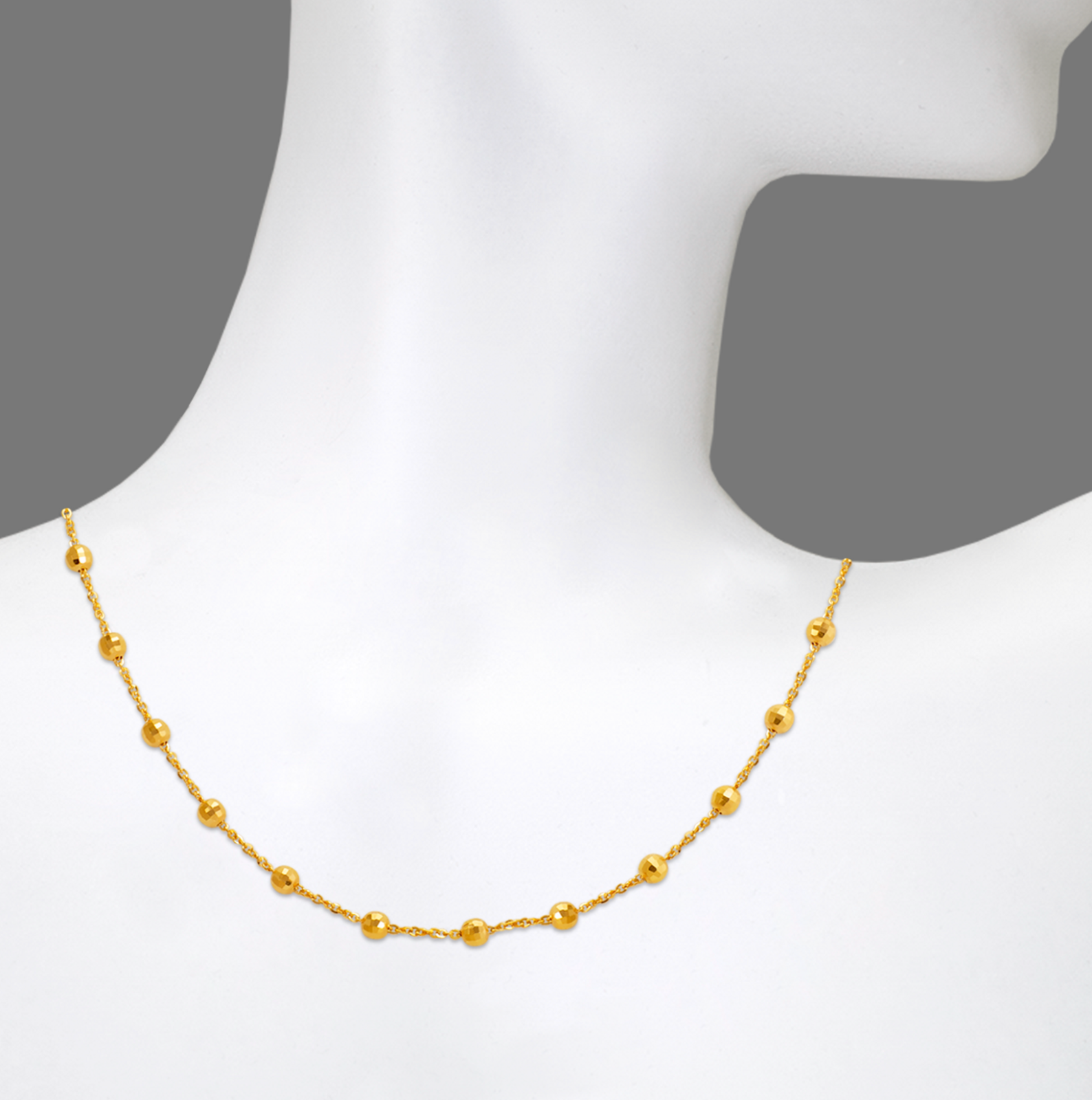 14k Real Solid Gold Bead Station Necklace Ball Beaded Rolo Chain 16" 18 ...