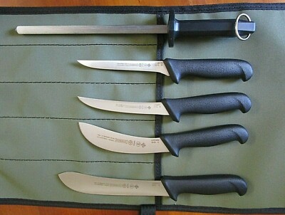 MUNDIAL 6 PCE BUTCHER HUNTER FIELD DRESSING KNIFE SET AUSSIE CANVAS ...