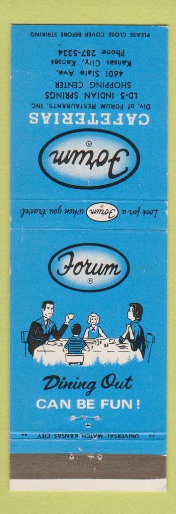 Matchbook Cover - Forum Cafeterias Kansas City KS | eBay
