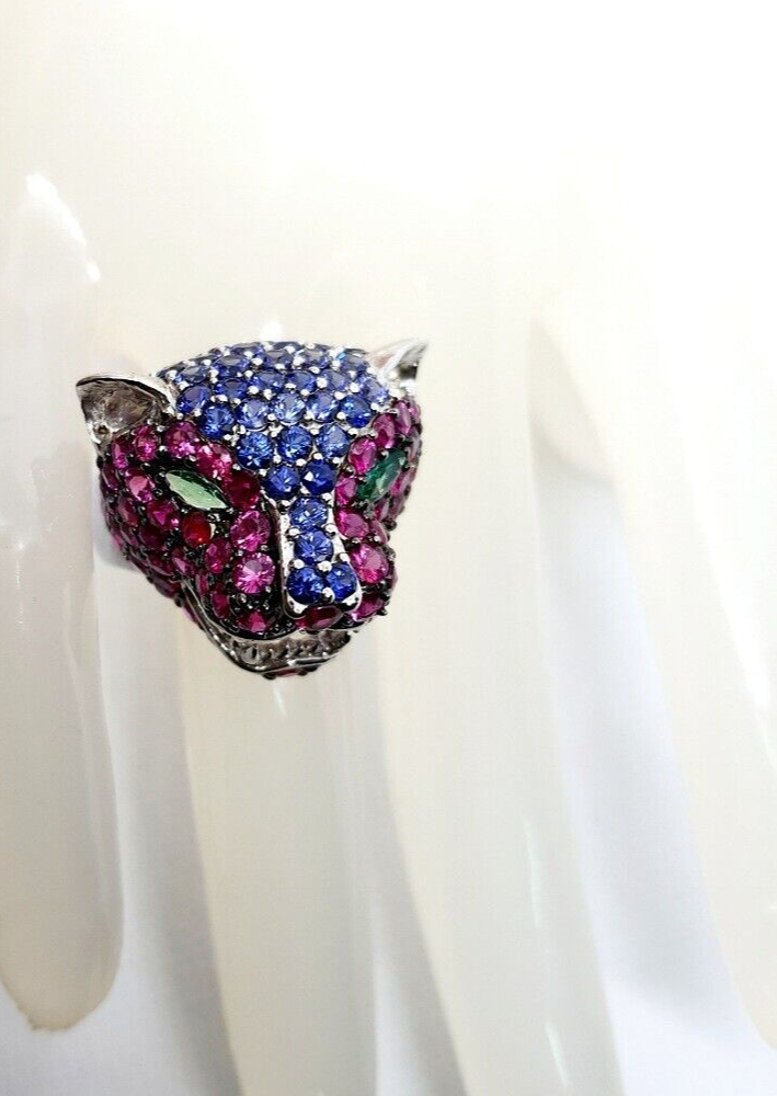 NATURAL Ruby sapphire Ring 925 STERLING SILVER Tiger Leopard men women ...