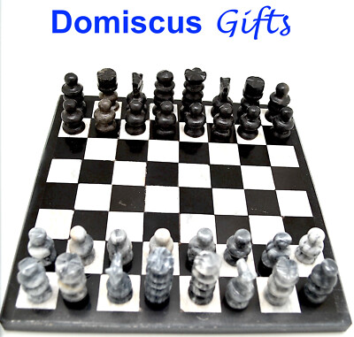 7" New! ONYX Grey Black CHESS Checkers SET Mexican Marble STONE Home ...