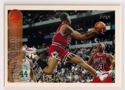 96-97 FLYING NINJA DENNIS RODMAN SCARING MICHAEL JORDAN TOPPS #176 ...