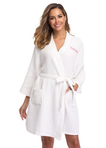 Women's Waffle Knit Robes Bride Birdesmaid Lightweight Bathrobe Soft ...