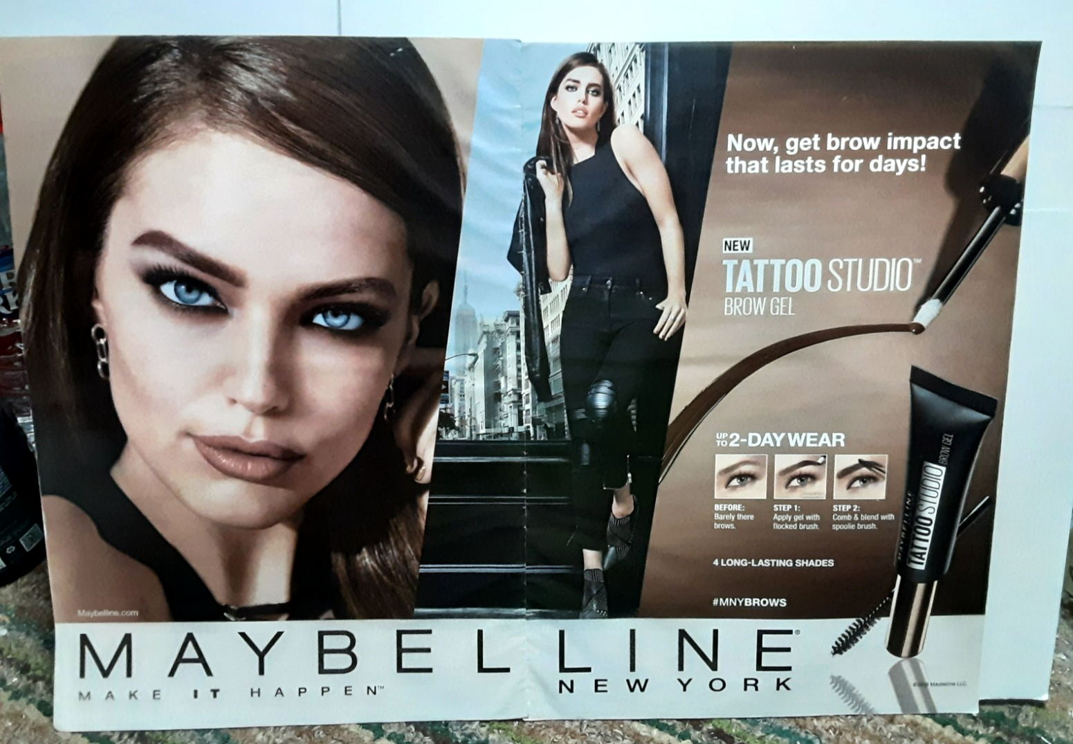 2018 Maybelline Print Ad Tattoo Studio Brow Gel Model Bold Eye Makeup ...