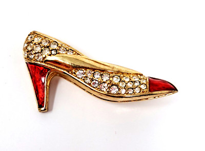 Swarovski Gold Tone Rhinestone Red Enamel Heel Pump Shoe Brooch Pin ...
