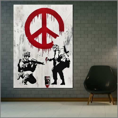 Big Banksy Peace Soldiers War Urban Pop Street Art 140cmx100cm Textured ...