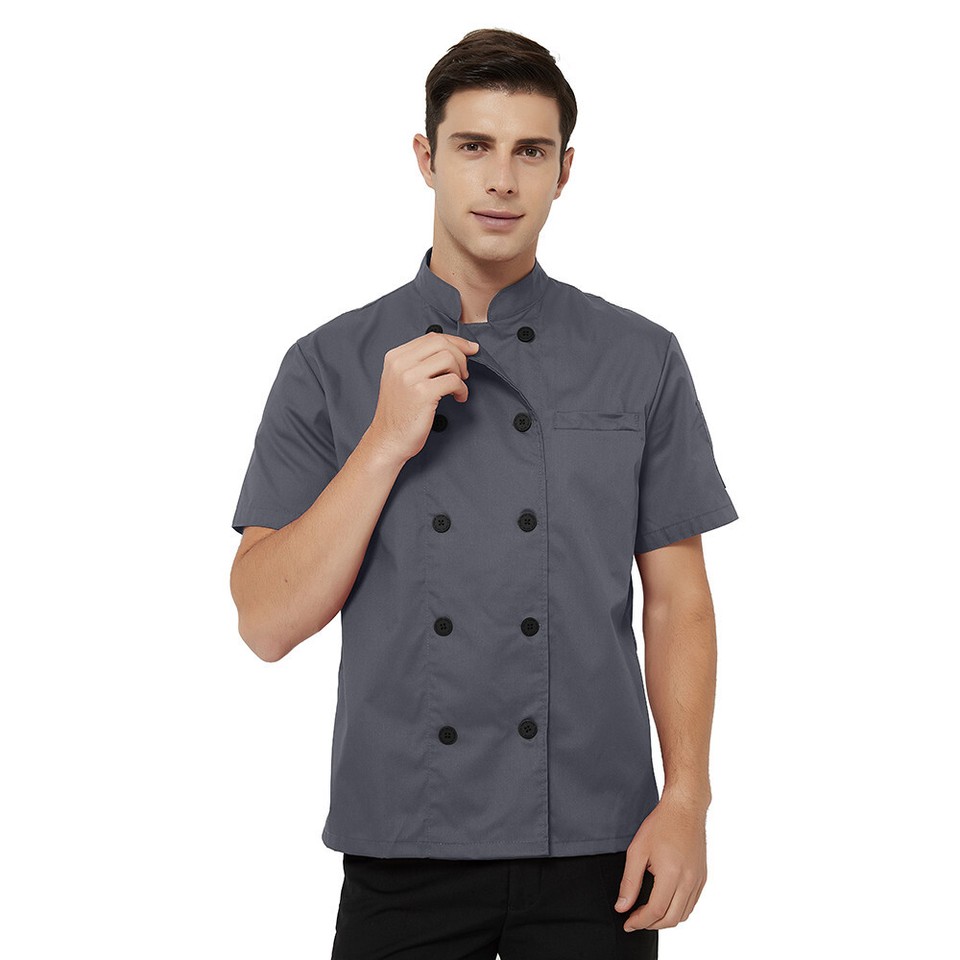 Unisex Chef Coat Short Sleeve Button Chef Jacket Kitchen Restaurant ...