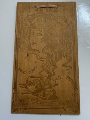 Pyrography Wooden Wall Art Plaque Tobacco? Woman His Ideal Old Favorite ...