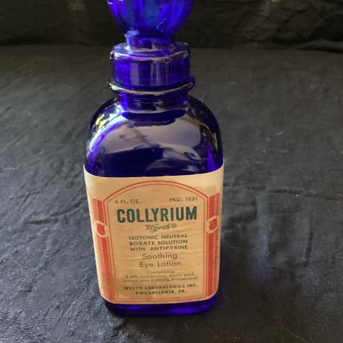 Vintage 7 in. Collyrium Blue Square Glass Bottle with eye cup. | eBay