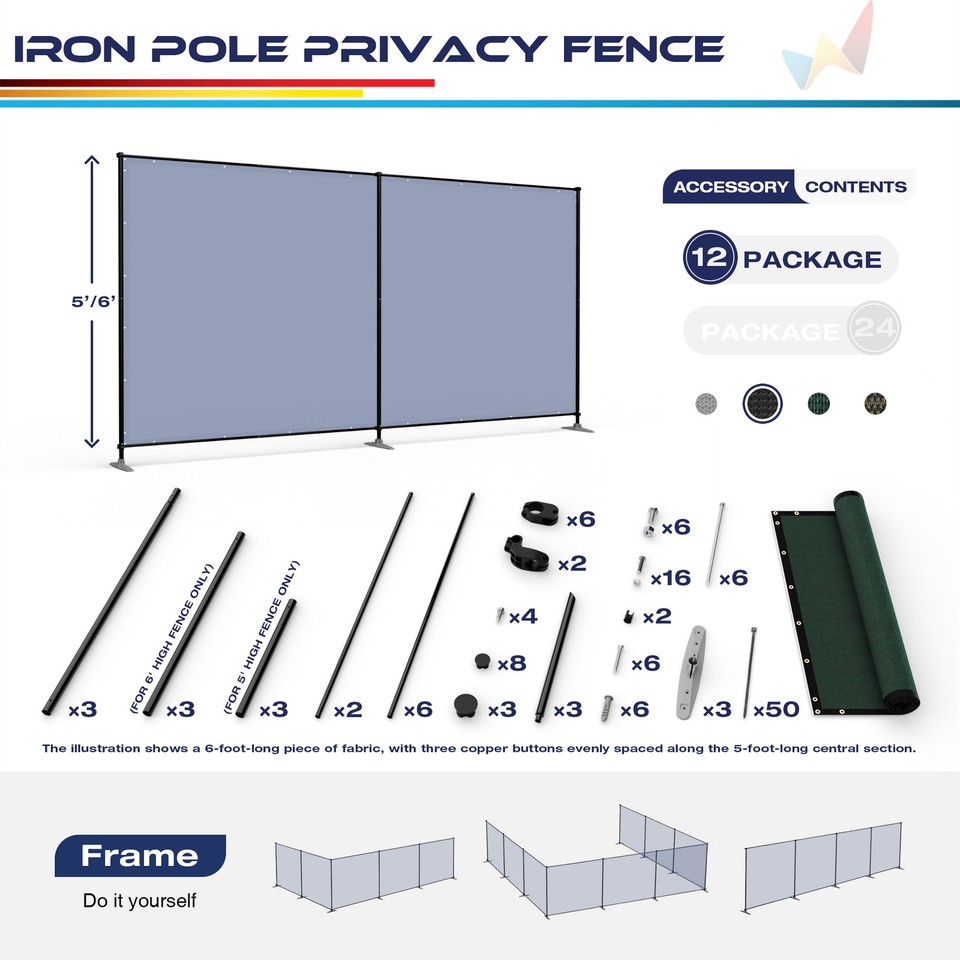 Outdoor 6FT Privacy Fence Screen Shade Cover Dog Yard with/ Iron Pole ...