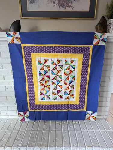 VIBRANT Carnival Pinwheel Quilt Top Unfinished Backing Fabric & Thread ...