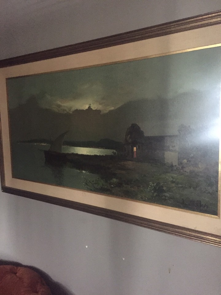 Large Original Ensel Salvi Oil Painting Boat Seascape Size 55/32 | eBay