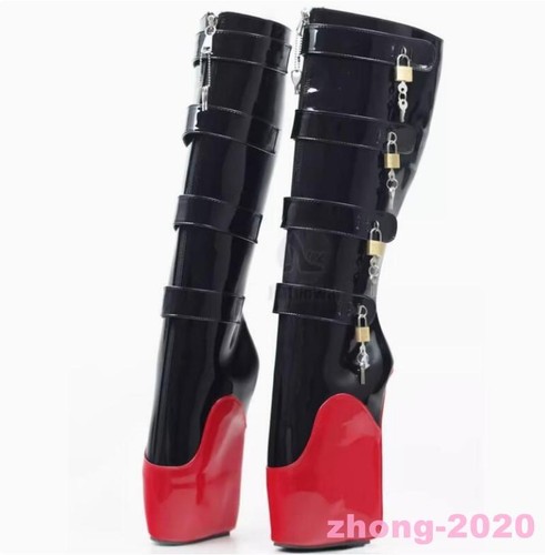 Women’s Sexy Ballet High Heels Knight Mid Calf Boots Locks Nightclub ...