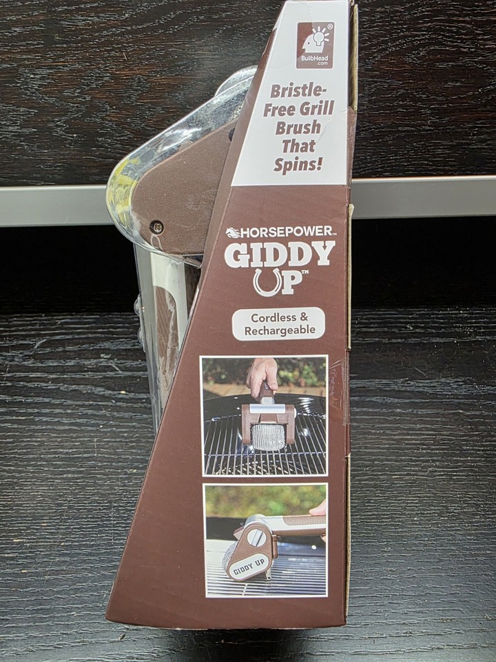 Horsepower Giddy Up Bristle Free Spinning BBQ Grill Brush With Light ...