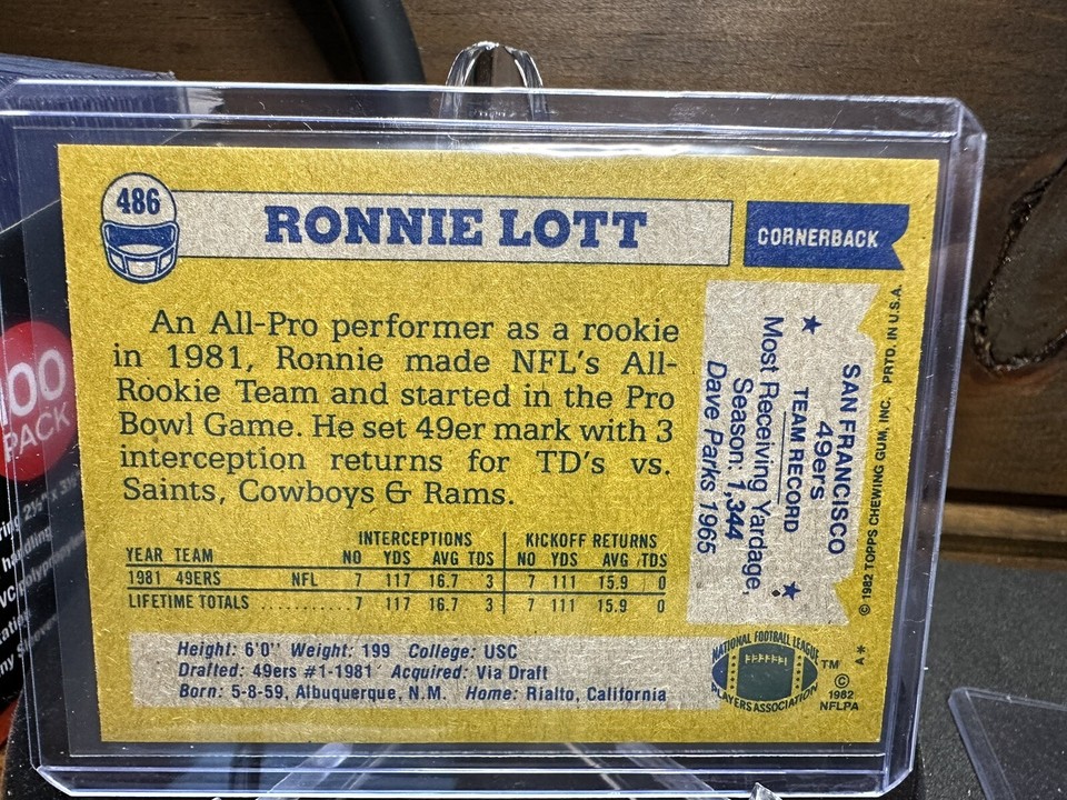 1982 Topps Football NFC All Pro #486 Ronnie Lott Rookie RC RL1 | eBay