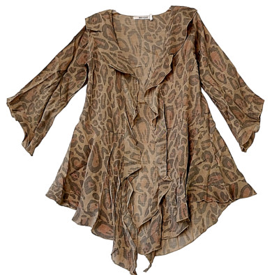 Origami Womens Cardigan 3/4 Sleeve Ruffle Duster Collar Leopard Small ...